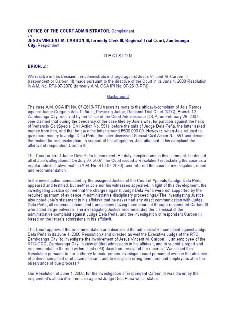 OCA Vs Carbon | PDF | Lawsuit | Affidavit