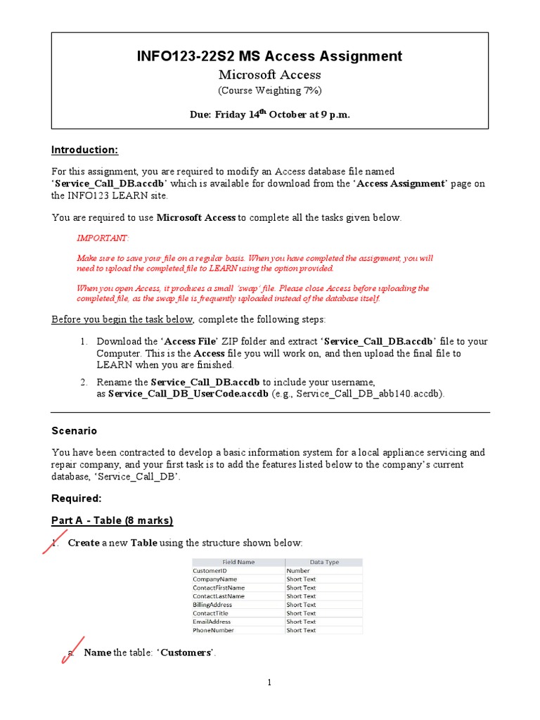 22s2 Access Assignment Pdf