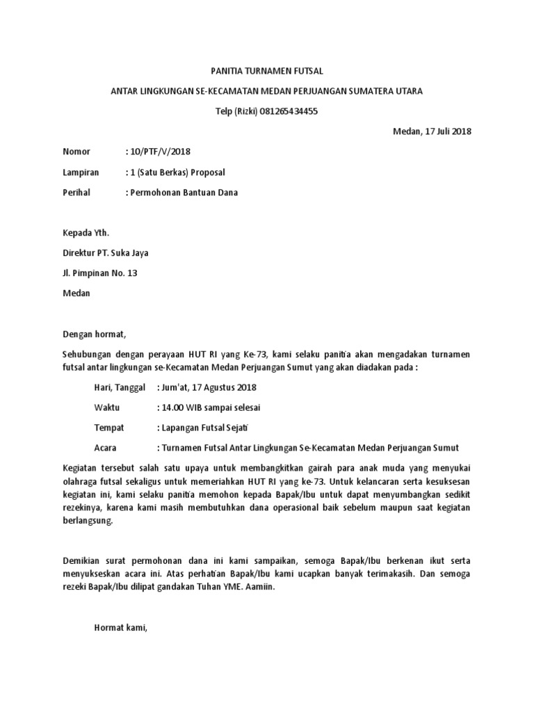 Contoh Surat Permohonan Dana Kegiatan | PDF