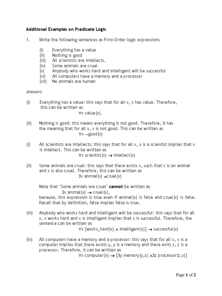 Additional Examples On Predicate Logic Pdf First Order Logic Mathematical Logic 