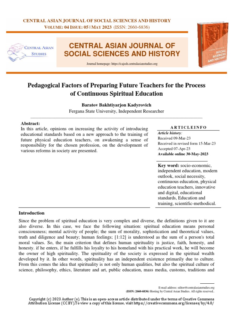 Pedagogical Factors of Preparing Future Teachers For The Process of Continuous Spiritual ...