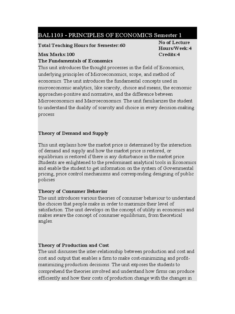 BAL1103, BBA1103, Principles of Economics | PDF | Economics | Market ...