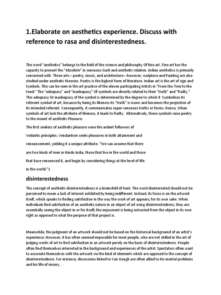 1.elaborate On Aesthetics Experience. Discuss With Reference To Rasa ...