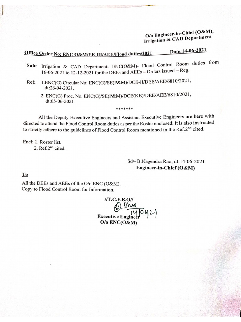 Flood Control Room Duty Orders | PDF