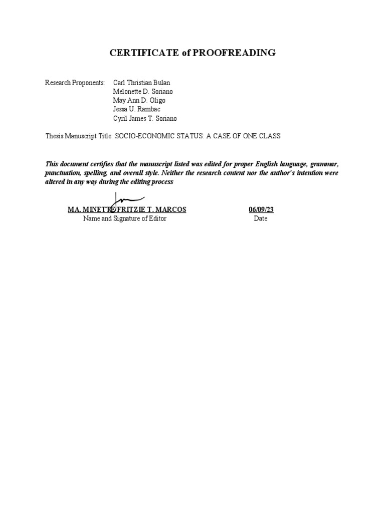 CERTIFICATE of PROOFREADING | PDF