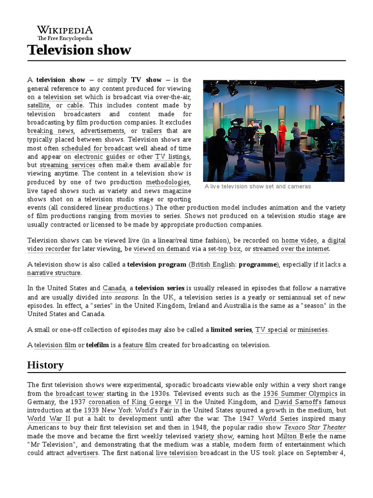 Television Show | PDF | Filmmaking | Television