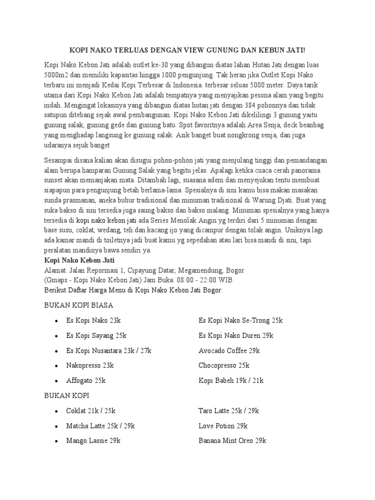 Kopi Nako Terluas Dengan View Gunung Dan Kebun Jati | PDF