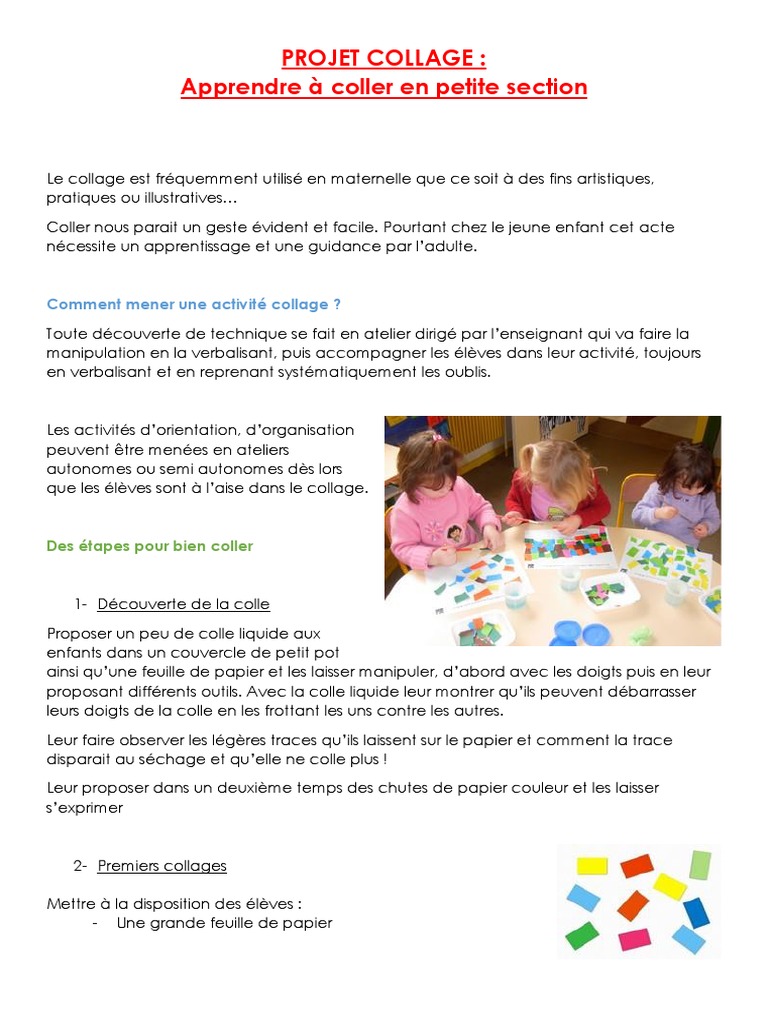 Apprendre le collage en petite section | PDF | Papier | Collage