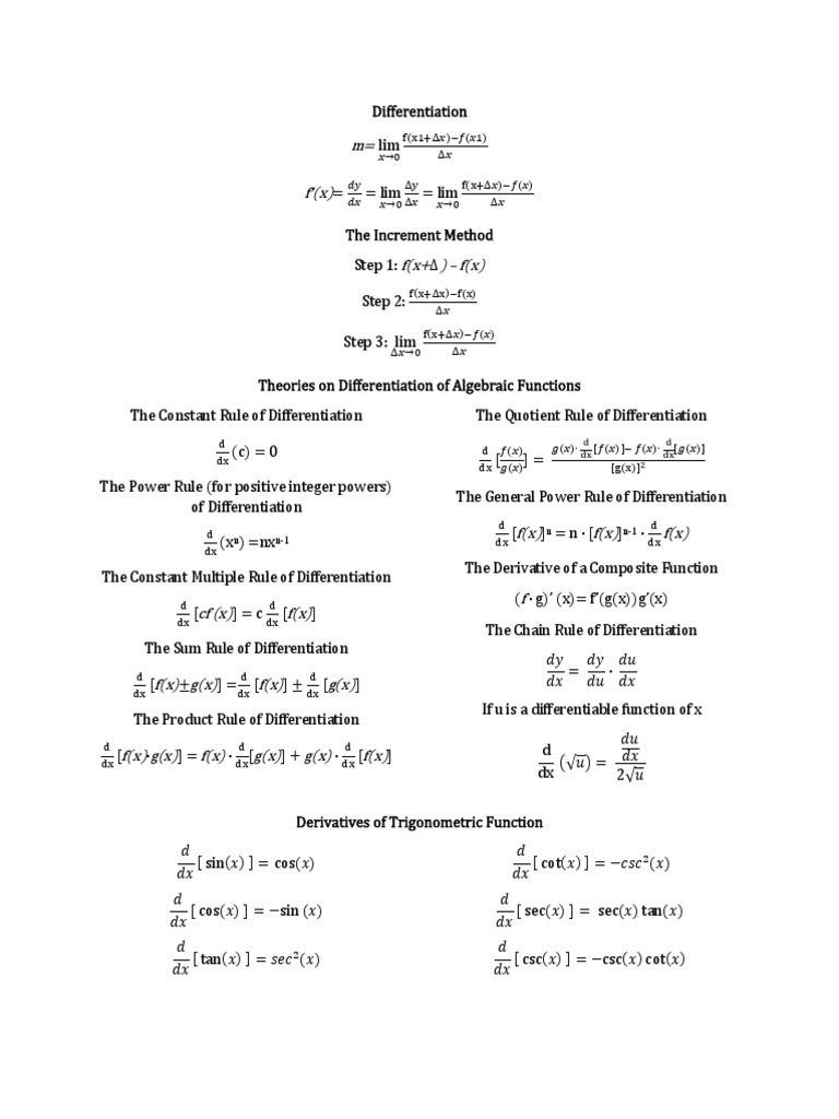 Math 401 Midterms Formula Sheet | PDF | Trigonometric Functions | Derivative