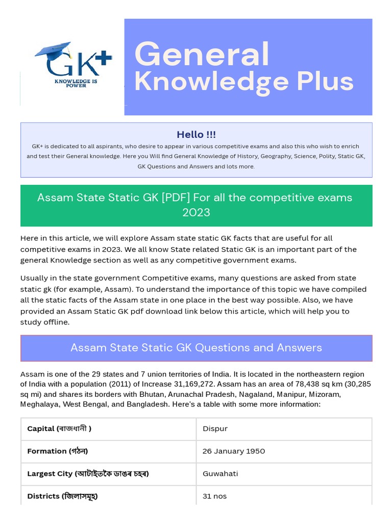 Assam Static GK PDF | PDF