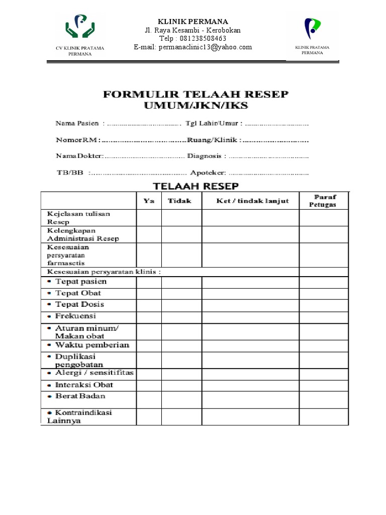 Formulir Telaah Resep | PDF