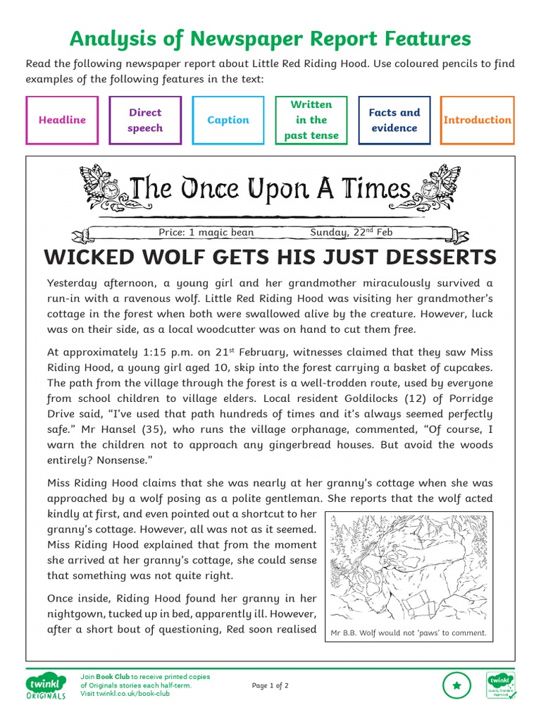 t2 or 517 Recognising The Features of A Newspaper Report Differentiated ...