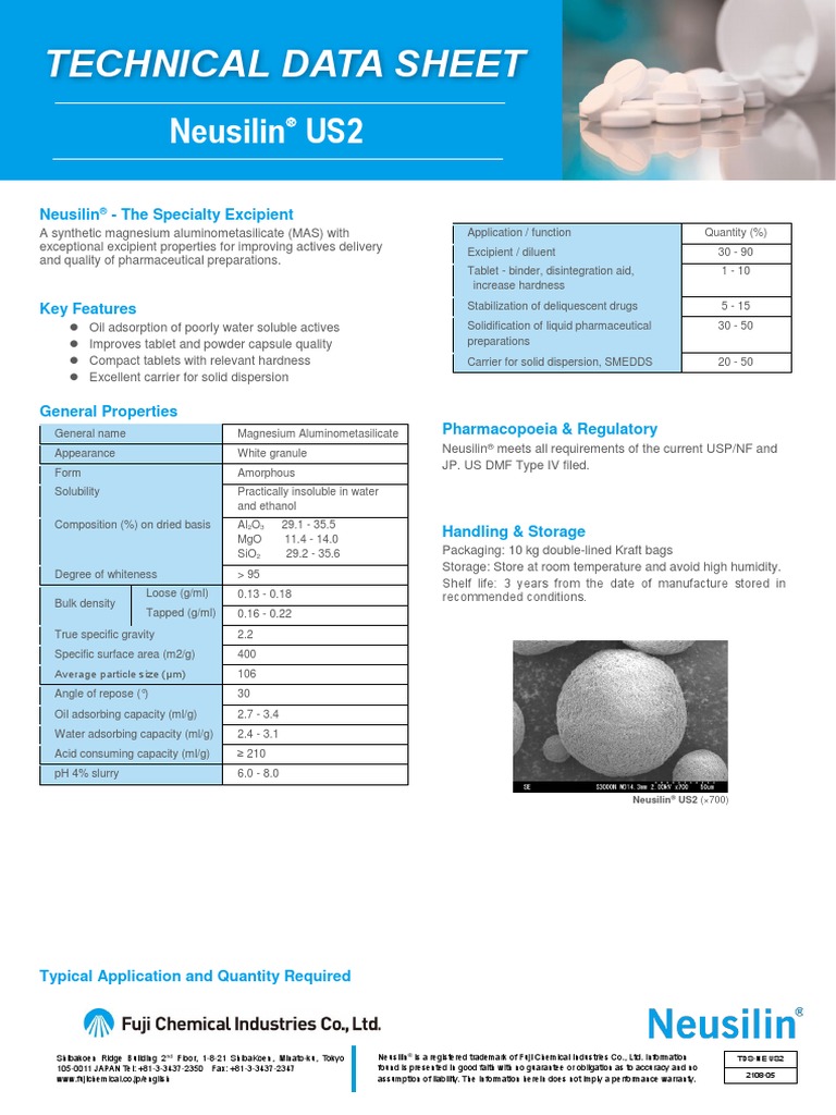 Neusilin TDS US2 | PDF | Tablet (Pharmacy) | Adsorption
