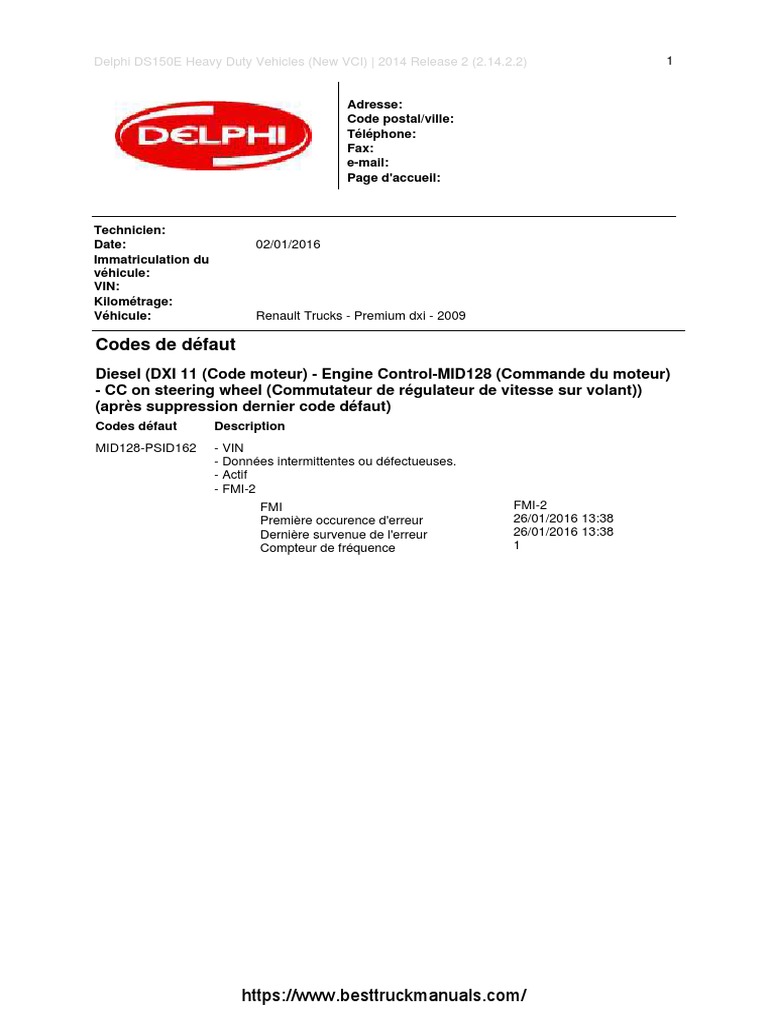 Renault Trucks Engine Control Fault Codes DTC | PDF