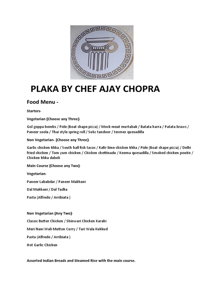 New Party Menu Plaka | PDF