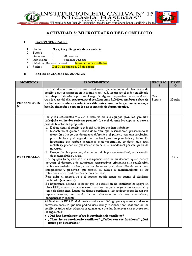 Microteatro y Resolución de Conflictos | PDF