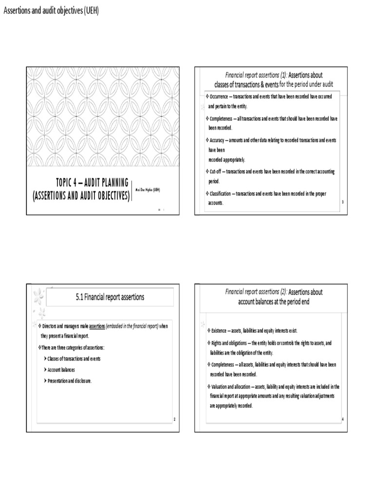Topic 4 – Assertions and audit objectives -student | PDF