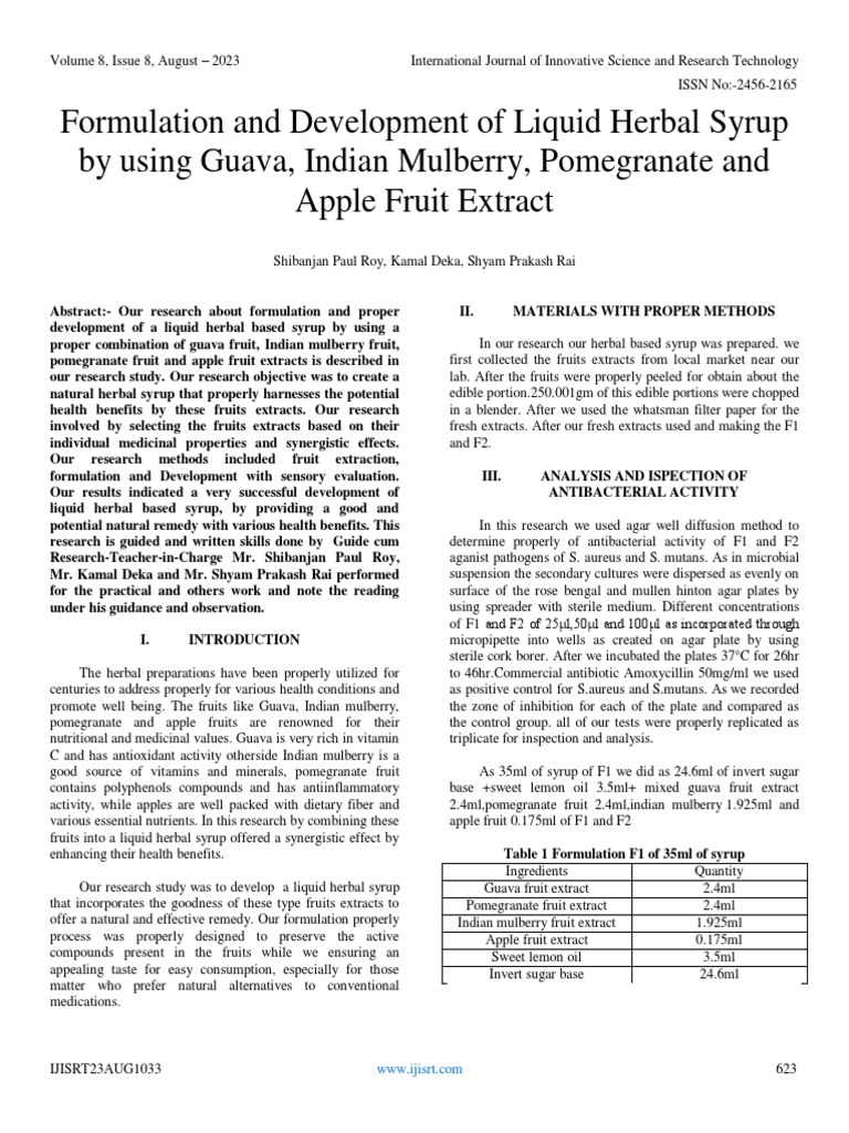 Formulation And Development Of Liquid Herbal Syrup By Using Guava