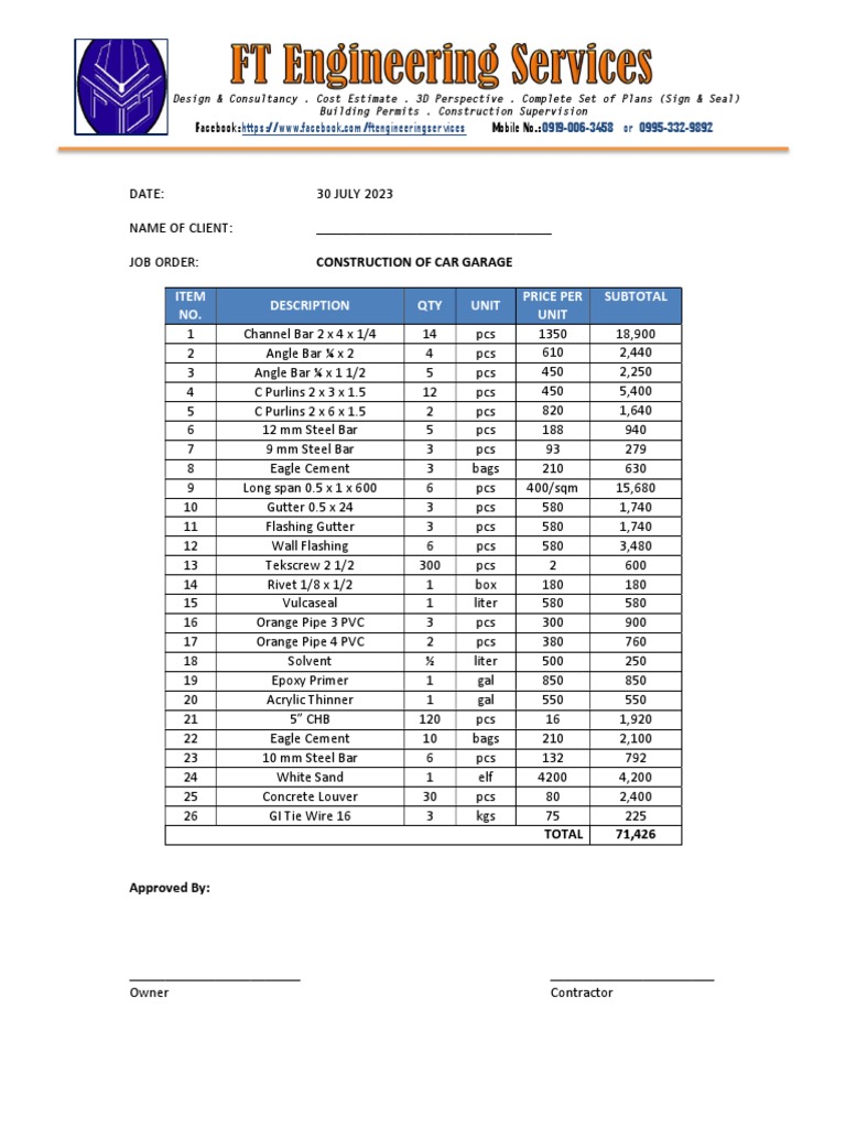 TITOO 20230730 - Car Garage Estimate | PDF
