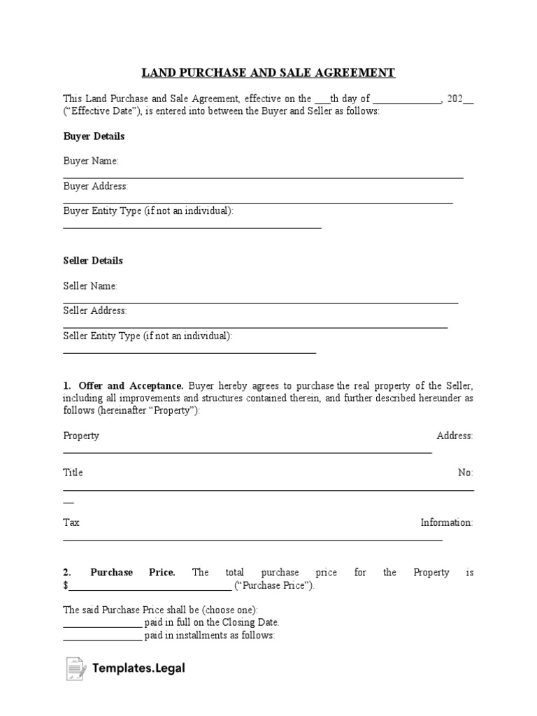 Land Purchase and Sale Agreement Templates - Legal | PDF | Sales | Taxes