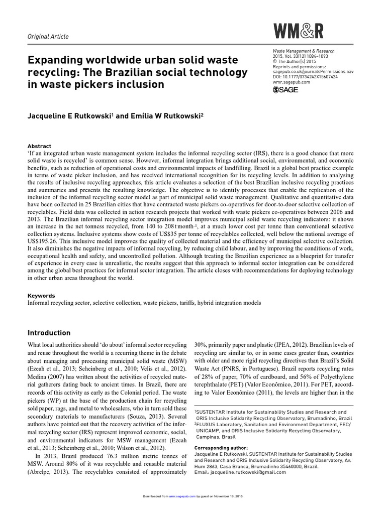 Waste Manag Res-2015-Rutkowski-1084-93 | PDF | Recycling | Waste
