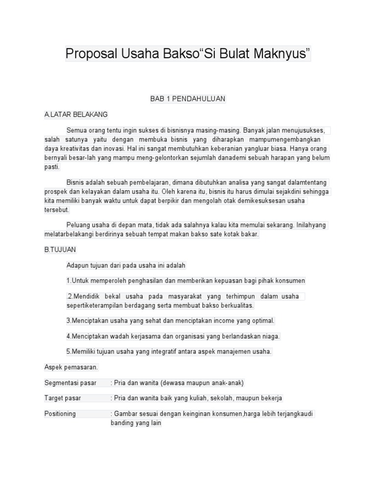 Proposal Usaha Bakso | PDF