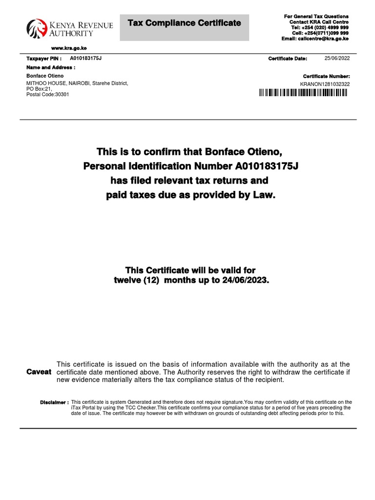 TCC Certificate | PDF