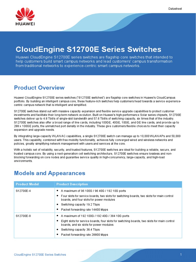 CloudEngine S12700E Series Switches Datasheet 1 | PDF | Computer Network | Network Switch