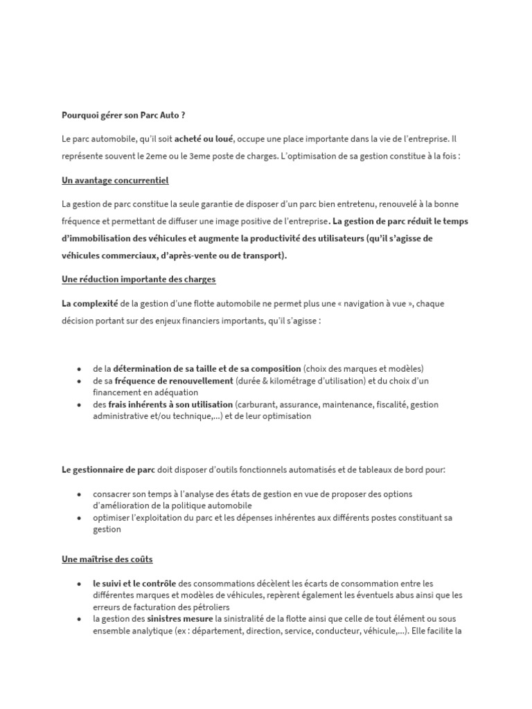 Optimisation de la Gestion du Parc Auto | PDF | Voitures | Assurance