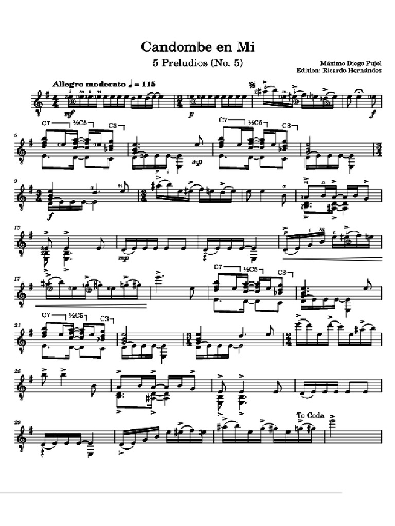 Candombe en Mi - Máximo Diego Pujol | PDF