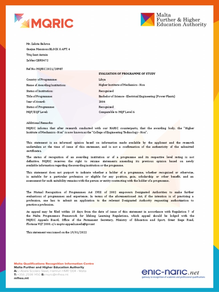 Final Qualification Statement | PDF