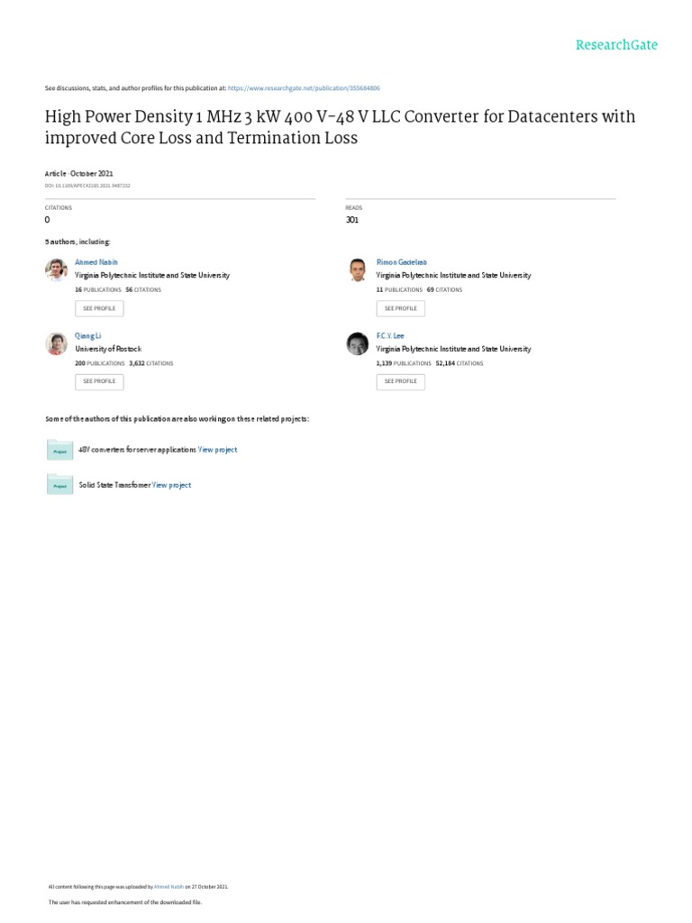 High Power Density 1 MHZ 3 KW 400 V-48 V LLC Converter For Datacenters ...