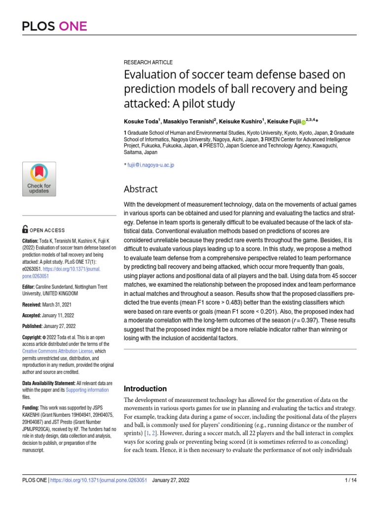 Evaluation of Soccer Team Defense Based On Prediction Models of Ball ...