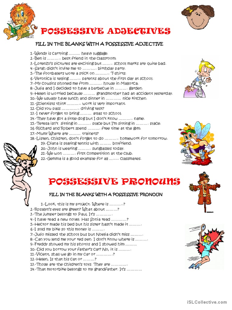 Possessive Adjectives & Pronouns Worksheet | PDF | Art