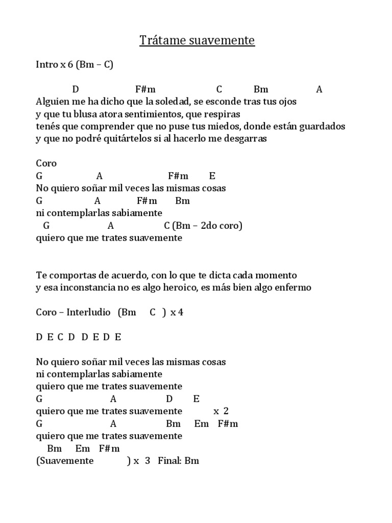 Trátame Suavemente: Letra y Acordes | PDF