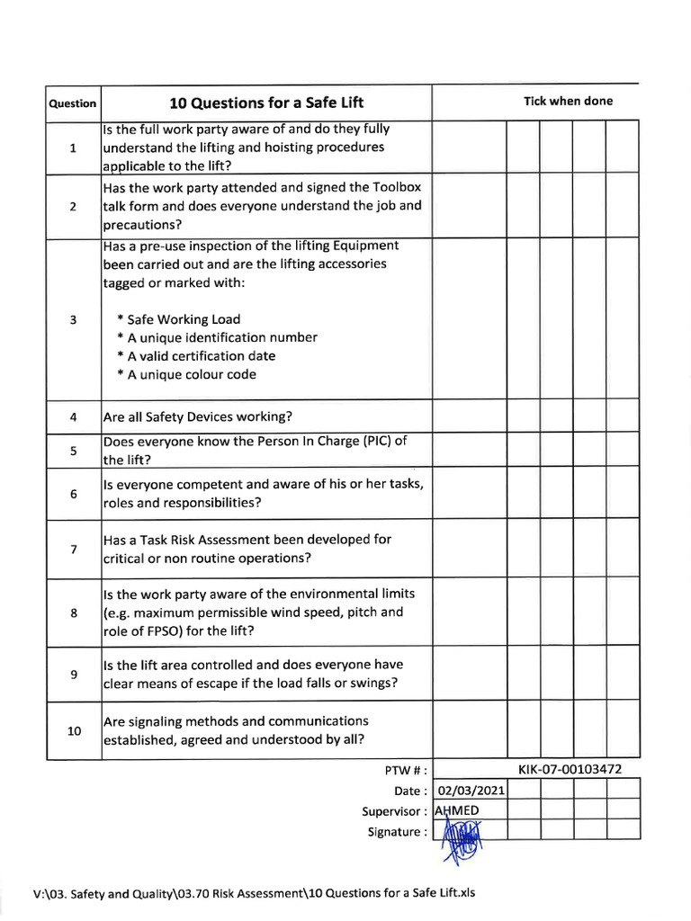 10 Questions For A Safe Lift | PDF
