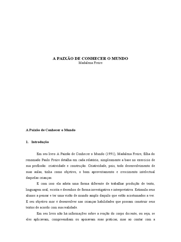 A PAIXÃƒO DE CONHECER O MUNDO MADALENA FREIRE | PDF | Aprendizado ...
