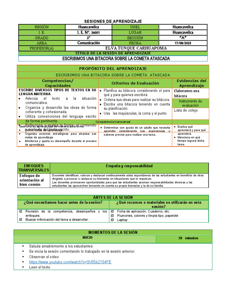 Sesion de Aprendizaje Comunicacion-08 | PDF