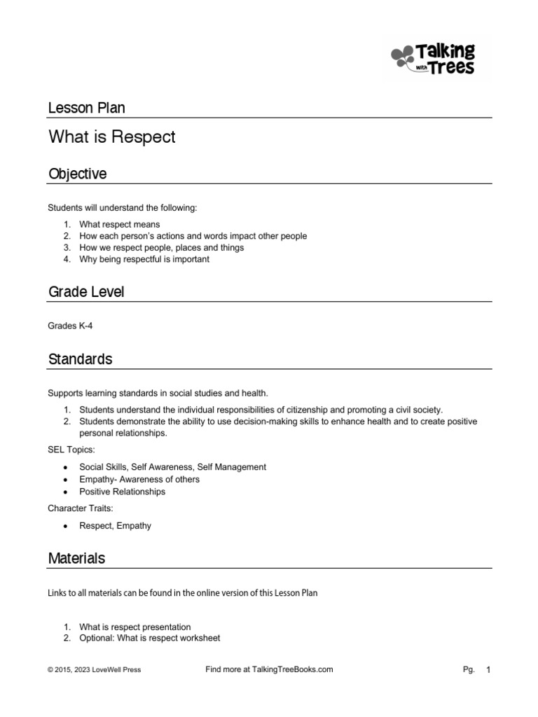 What Is Respect Presentation Lesson Plan | PDF | Self-Improvement ...