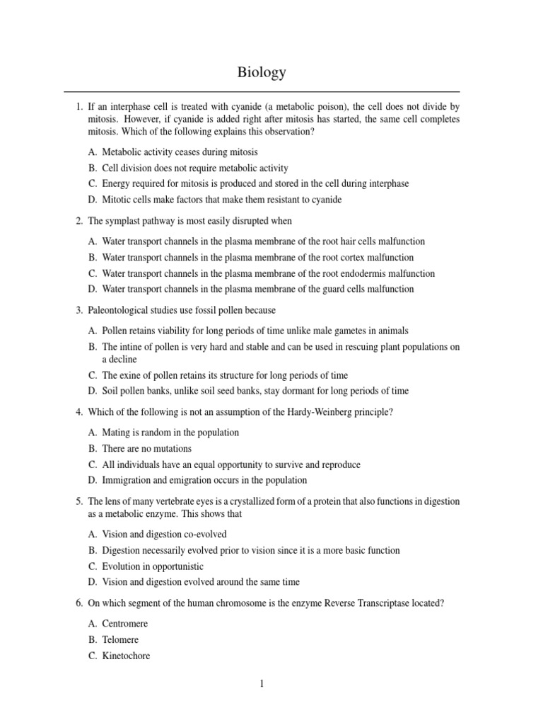 Advanced Biology Quiz | PDF | Mitosis | Cell (Biology)