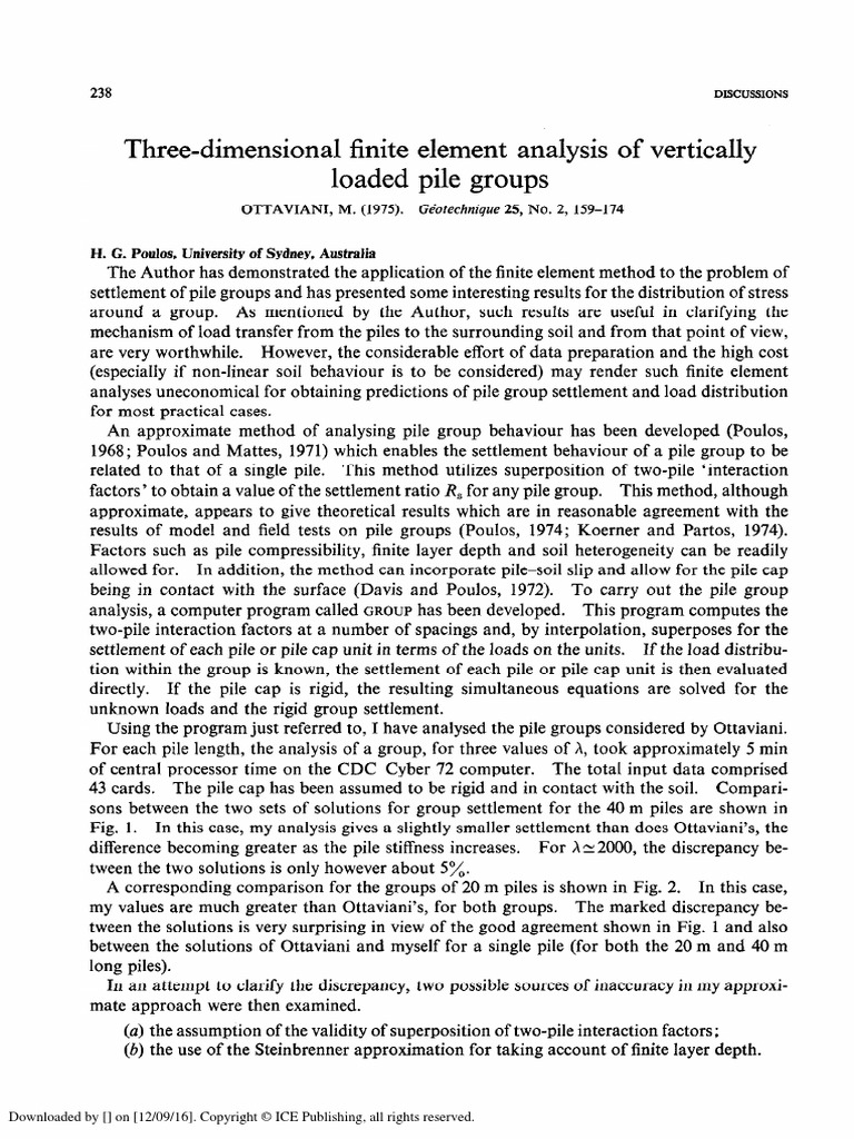 Poulos and Ottaviani - 1976 Three Dimensional Finite Element Analysis | PDF | Finite Element ...