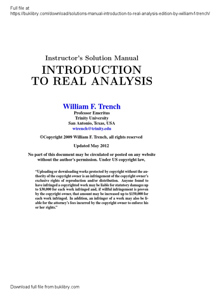 Solutions Manual Introduction To Real Analysis Edition by William F ...