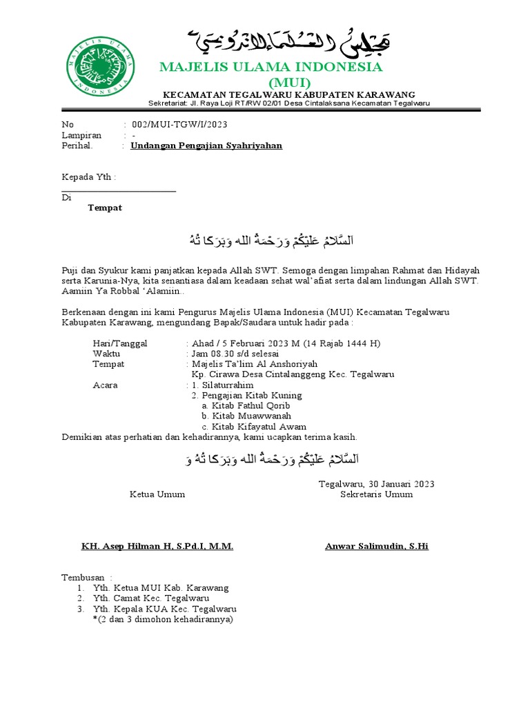 Undangan Pengajian Syahriyahan MUI | PDF