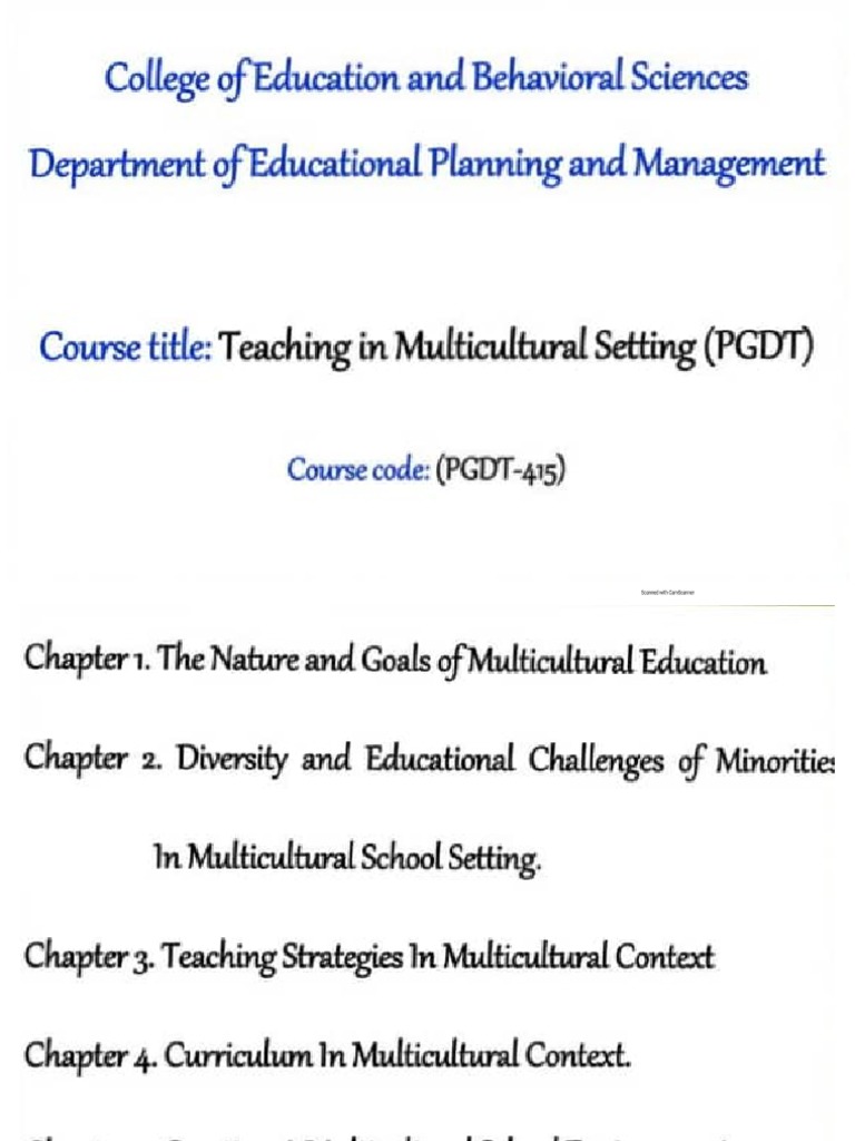 Teachings in Multiculturalism PGDT 415 | PDF