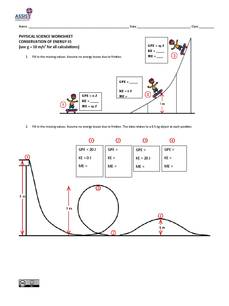 Conservation of Energy Worksheet #1 - 1 | PDF