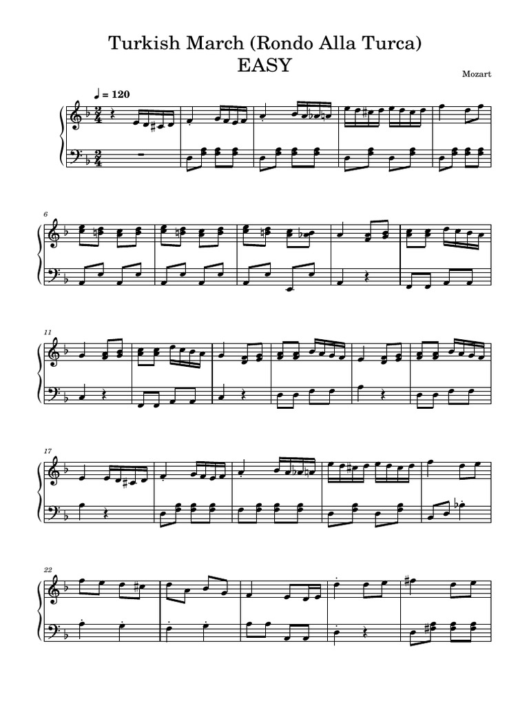 Easy Piano Sheet: Turkish March | PDF | Musical Forms | Piano Sonatas