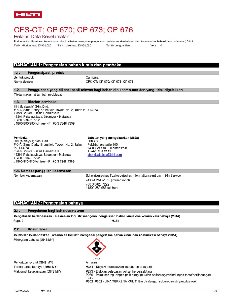 Material Safety Datasheet CFS CT CP 670 673 MS Material Safety Datasheet IBD WWI ...