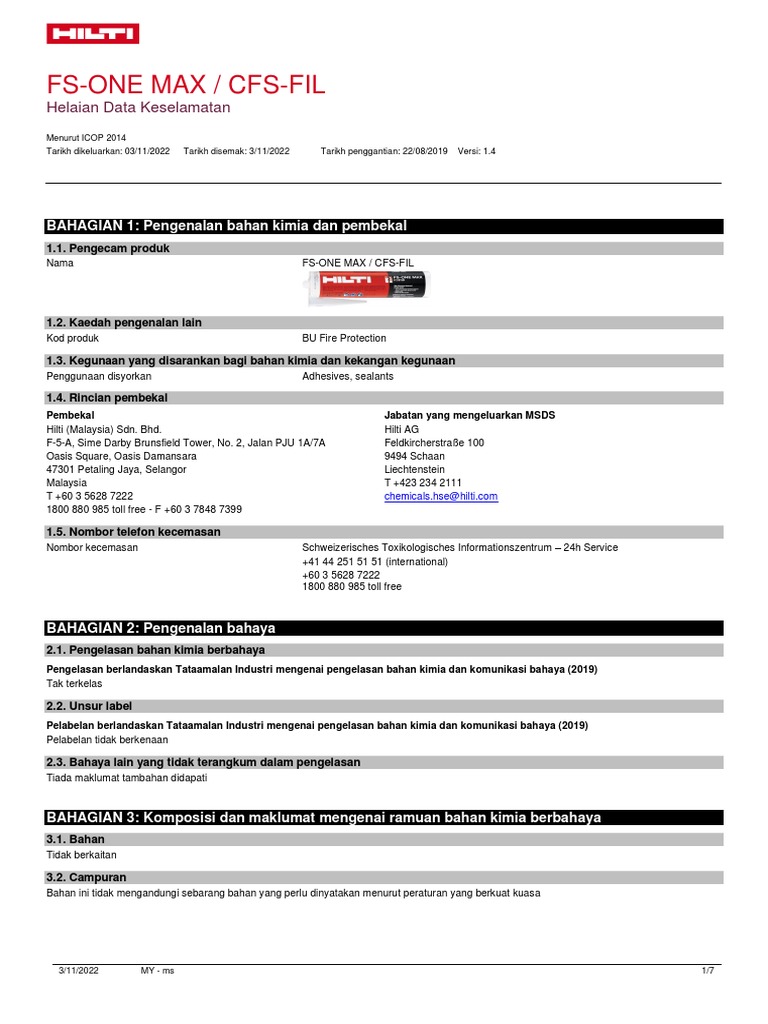 Material Safety Datasheet FS ONE MAX CFS FIL New MS Material Safety ...