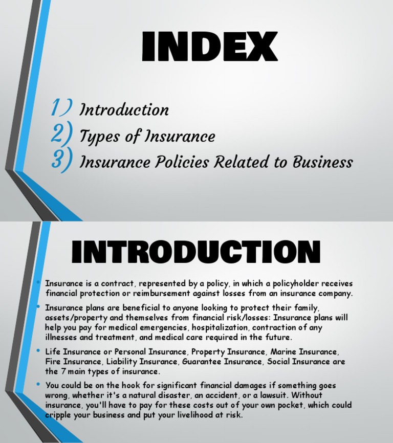 INSURANCE Index & Introduction | PDF