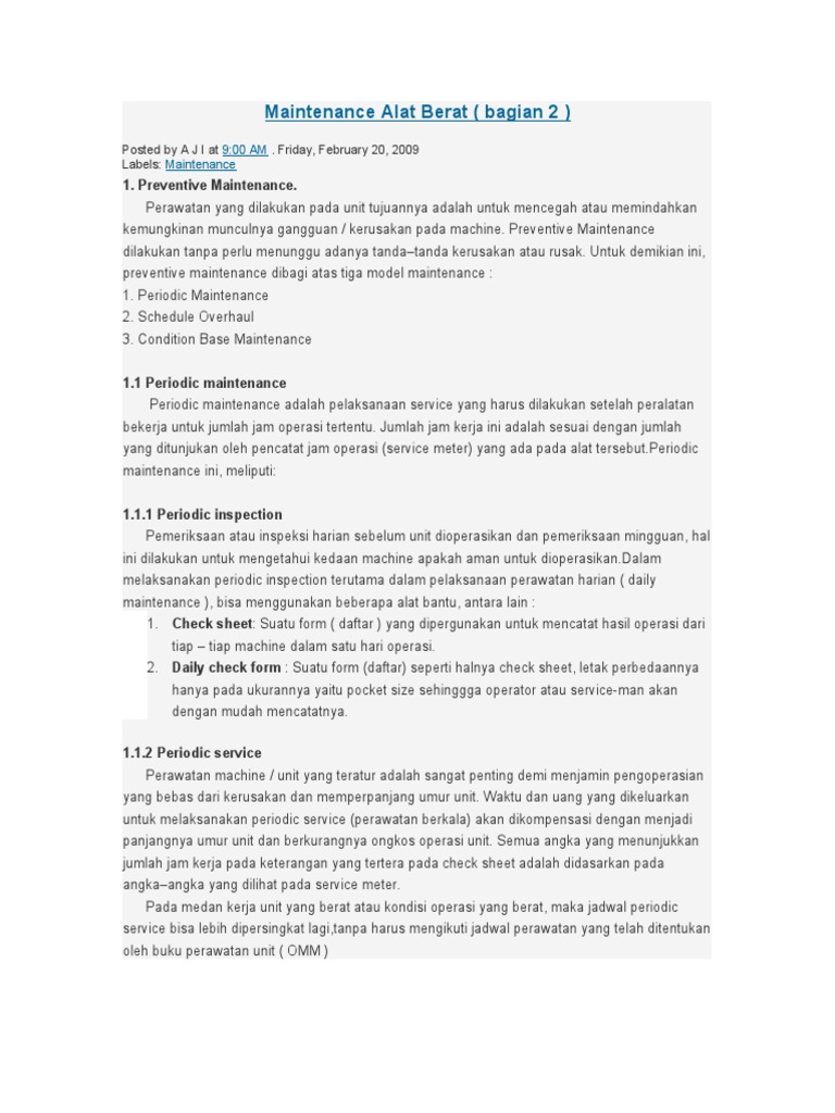 Maintenance Alat Berat | PDF